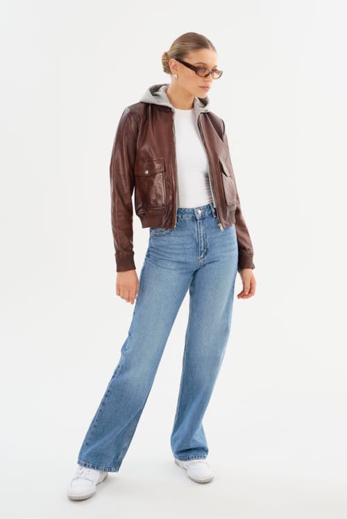 LAMARQUE LAMARQUE Candace Leather Bomber Jacket with Removable Hood